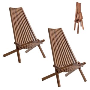 daxue folding garden lounge chairs set of 2, solid acacia wood low profile lounge chair for indoor outdoor handcrafted patio seating beach yard balcony furniture fire pit chair, 2 packs