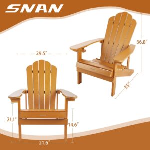 SNAN Adirondack Chair with Cup Holder, All-Weather Plastic Patio Chair for Garden&Outdoor Fire Tables, Fade-Resistant Outdoor Seating, Wood-Like Processing and Sturdy Outdoor Chair(Teak)