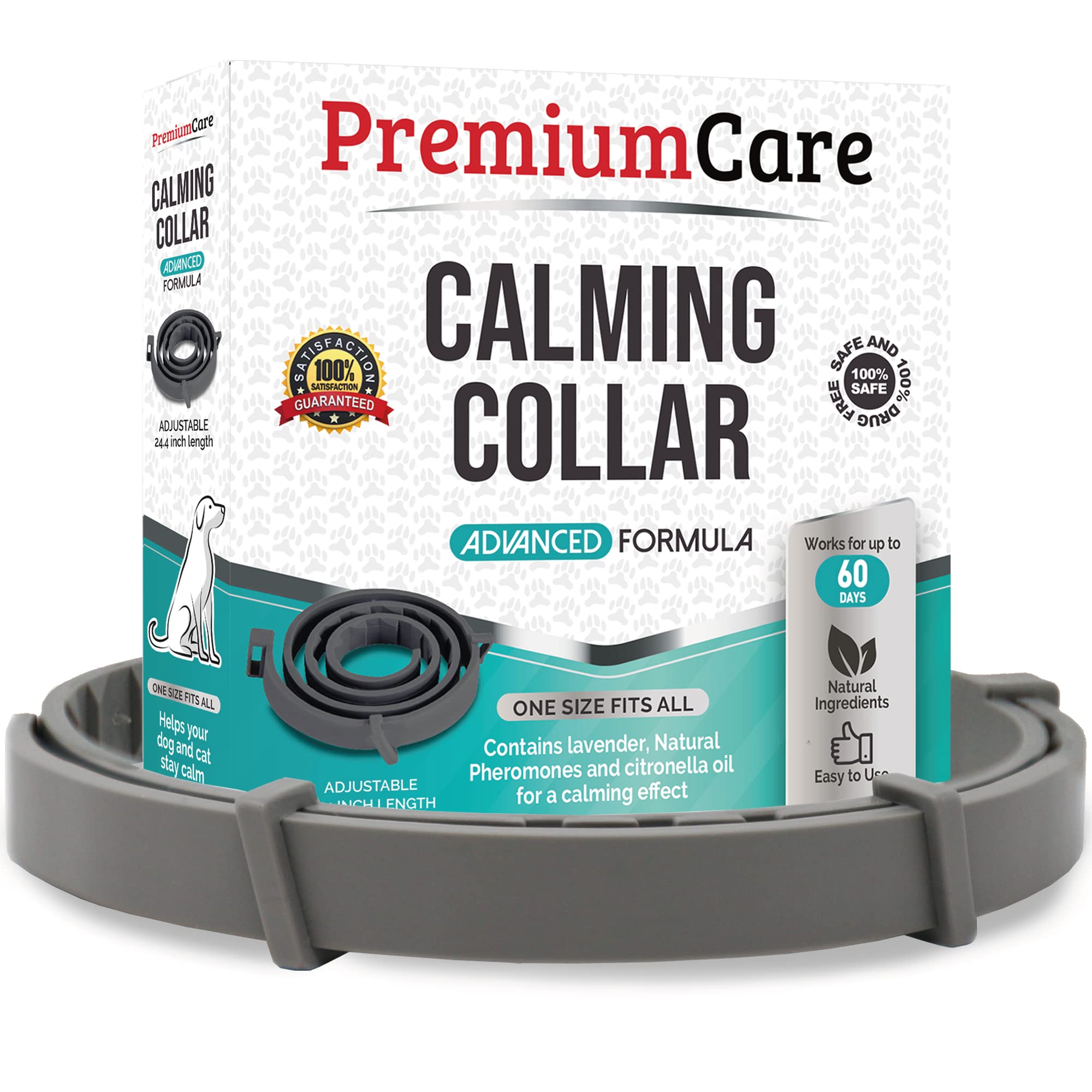 PREMIUM CARE Calming Collar for Dogs - Anti-Anxiety and Stress Relief Collar - Pheromone Collars for Dogs - Adjustable up to 24.4 inches - Lasts up to 60 Days- De-Stress Formula to Relieve Stress