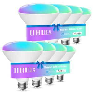 ohlux smart wifi flood light bulbs e26 base 900lumen (100w equivalent),10w br30 led bulb compatible with alexa, google home, siri, 2700k-6500k dimmable, indoor use (no hub required) - 8pack