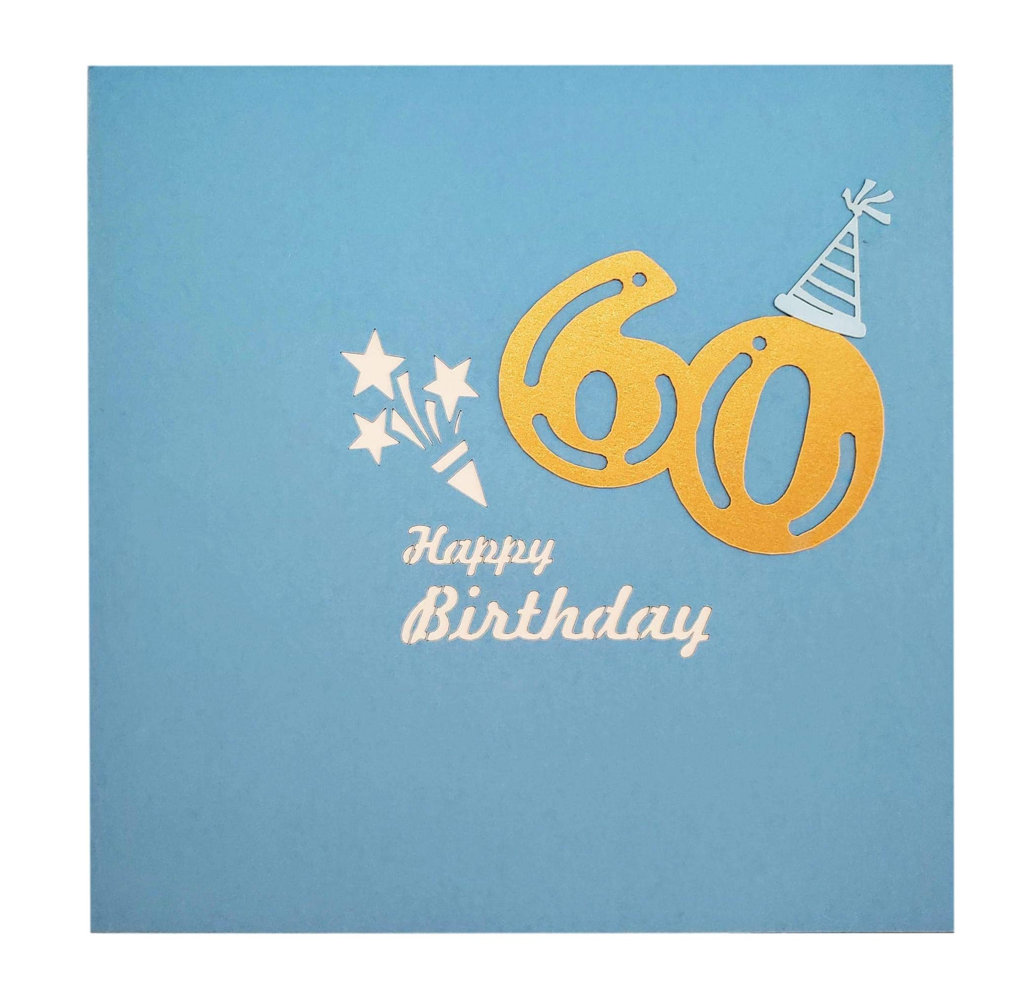 iGifts And Cards Happy 60th Blue Birthday Party Box 3D Pop Up Greeting Card – Sixty, Awesome, Balloons, Presents, Unique, Celebration, Feliz Cumpleaños, Fun