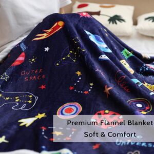 Space Adventure Astronaut Planet Rocket Spacecraft Throw Blanket Soft Lightweight Flannel Fleece Blanket for Baby Kids Youth Adult (Space, 50"x60")