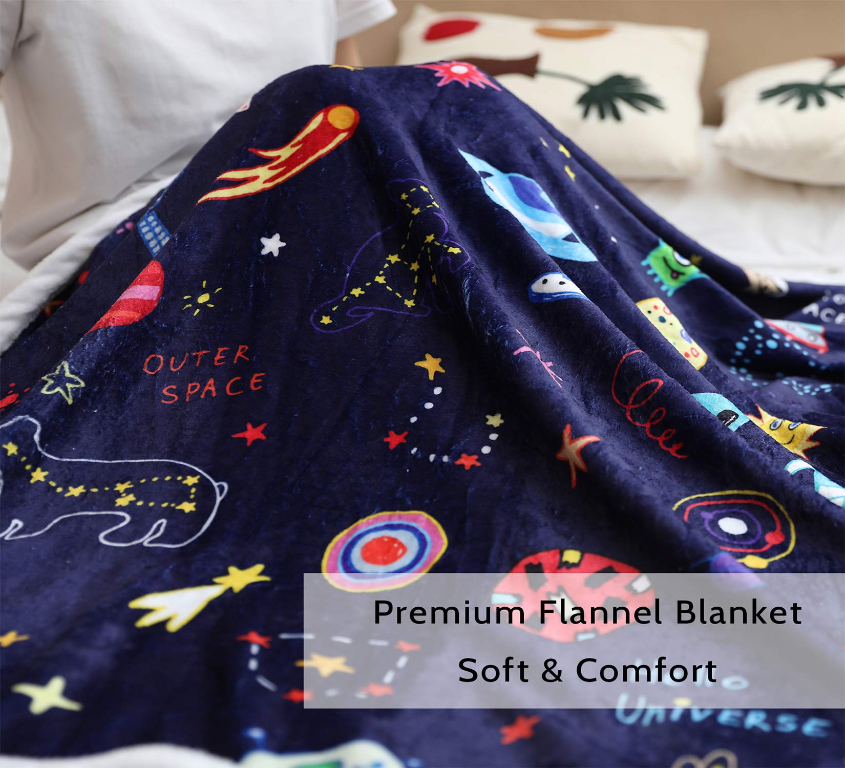 Space Adventure Astronaut Planet Rocket Spacecraft Throw Blanket Soft Lightweight Flannel Fleece Blanket for Baby Kids Youth Adult (Space, 50"x60")