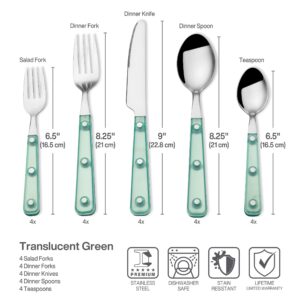 Mikasa Living Green Translucent 18/0 Stainless Steel 20-Piece Flatware Set, Service For 4, Green