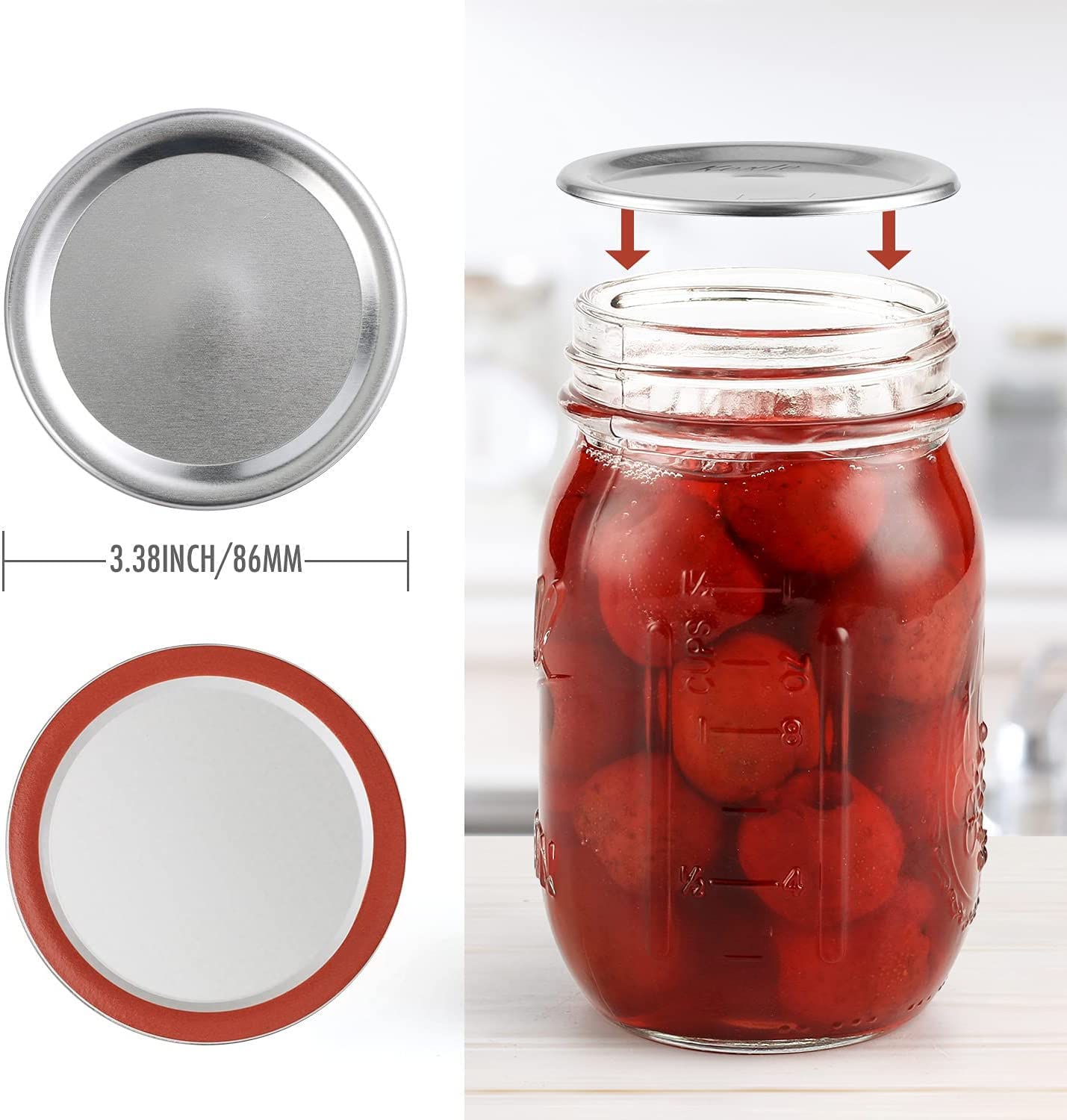 SKERYBD 100-Count Canning Lids, Wide Mouth Mason Jars Lids for Ball/Kerr Jar, Large Mouth and Split-Type (Only Lids)