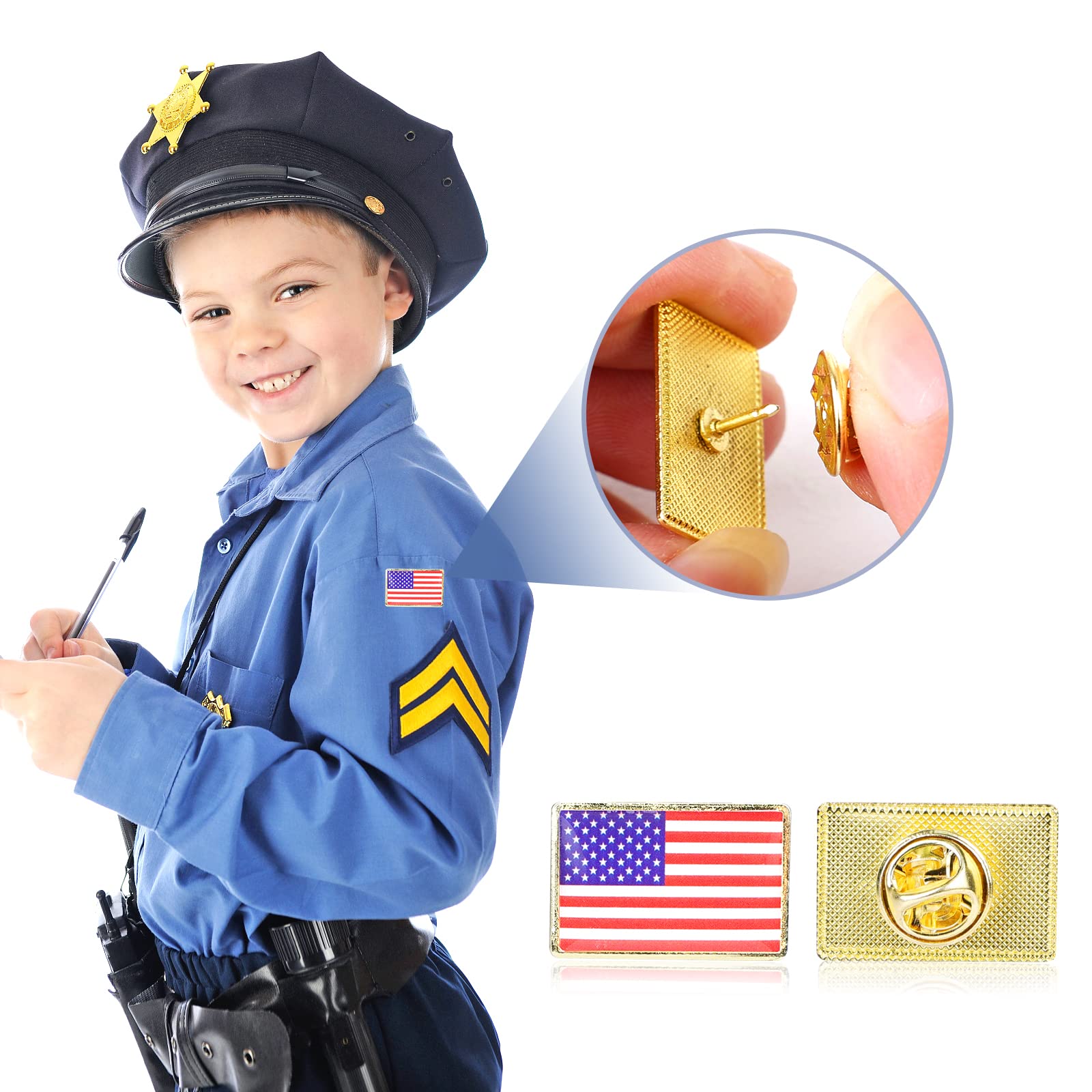 HAPTIME Police Badge, American Flag Badge, Toy Handcuffs Set for Kids' Cosplay, Pretend Play, School, Birthdays - Cop Role Play Kit for Classroom Fun, Party Favors, and Gifts