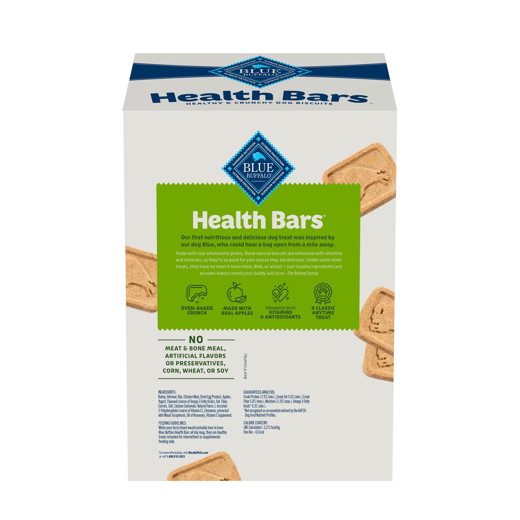 Blue Buffalo Health Bars Crunchy Dog Biscuits, Oven-Baked With Natural Ingredients, Apples & Yogurt, 3.5 lb Box