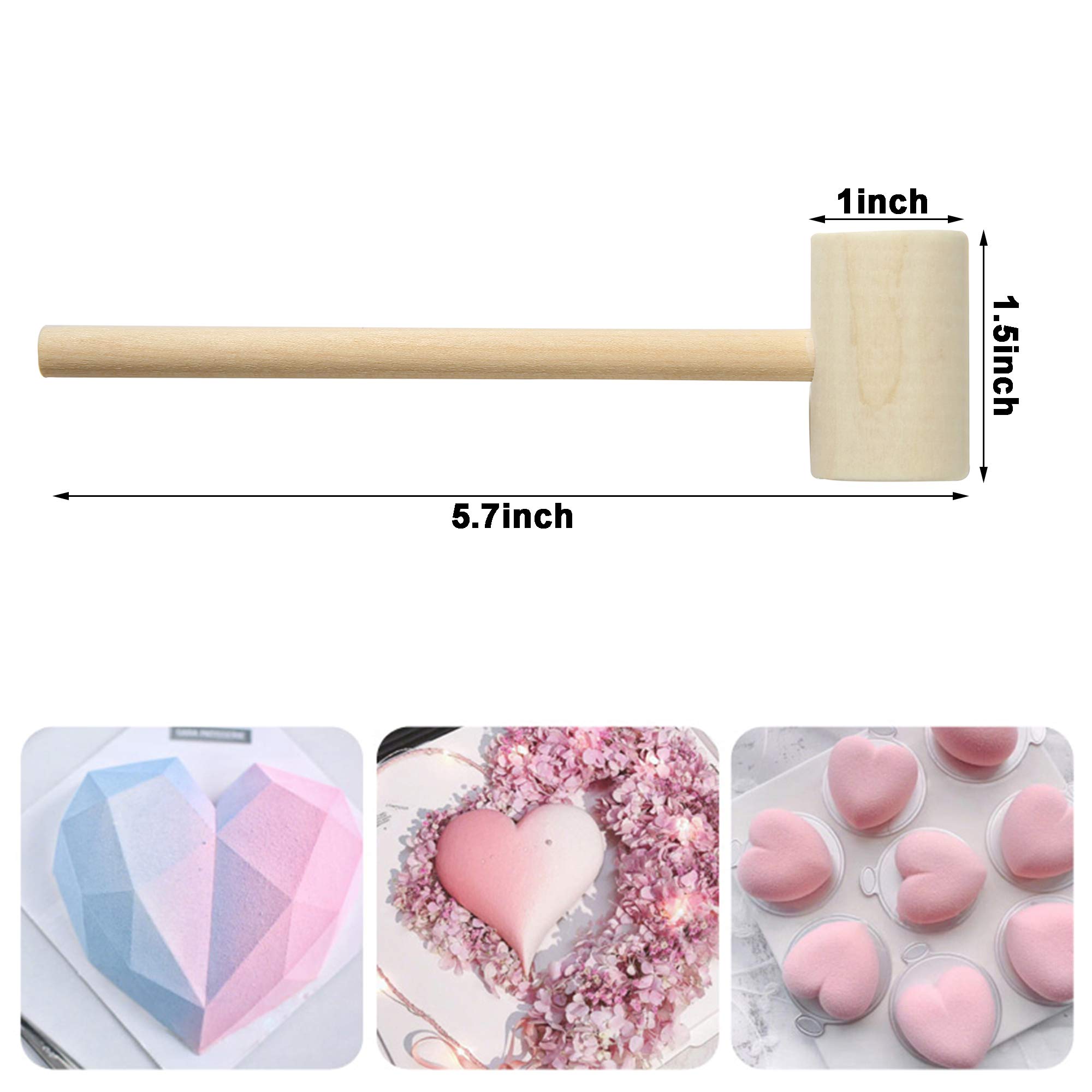 18 Pieces Wooden Breakable Heart Hammers for Chocolate, Small Wood Candy Mallets