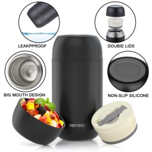 Nomeca Food Thermo for Hot Food - 24 Oz Adult Stainless Steel Insulated Food Jar Keep Food Hot/Cold Lunch Container with Spoon Leakproof Soup Thermal Lunch Box for School Office Outdoor, Black