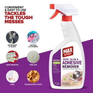 Max Strip Tape, Glue & Adhesive Remover 22oz | Fast-Acting | Removes All Kinds of Glues, Stickers & Sticky Residue | For Wood, Metal & Multiple Surfaces | No Harsh Odor Leaves Surface Clean