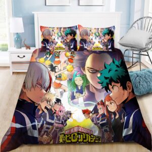 lunk mha bedding sets 3pcs duvet cover set 1 quilt cover 2 pillowcases 3d printed anime bed set bedroom decor for boys girls adult gift