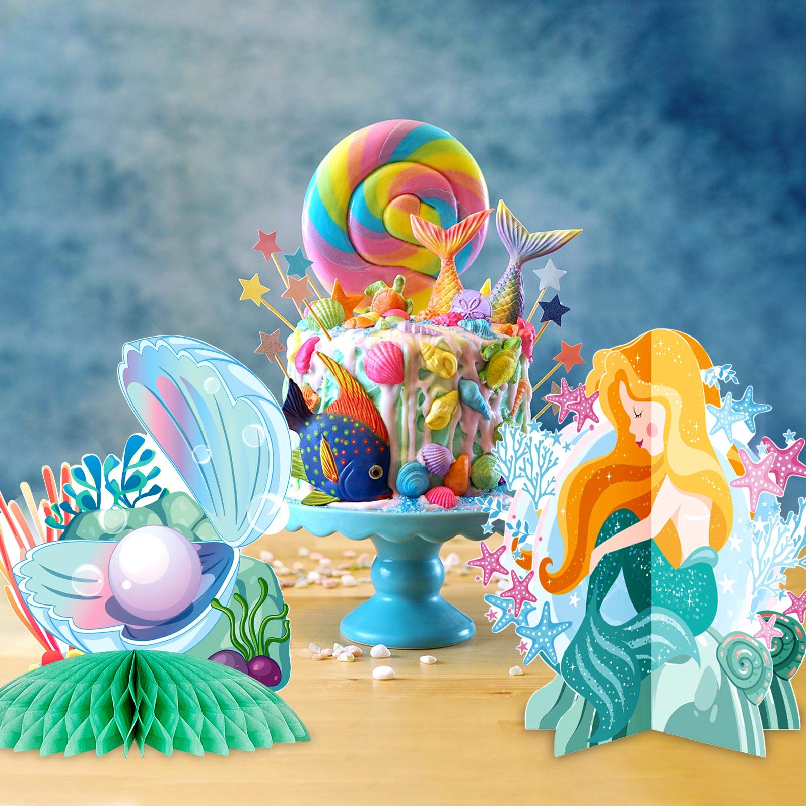 10 Pieces Mermaid Table Decorations Mermaid Honeycomb Centerpieces Ocean Sea Animal Honeycomb Centerpiece Under The Sea Party Decoration Supplies for Mermaid Theme Birthday Baby Shower Wedding Party