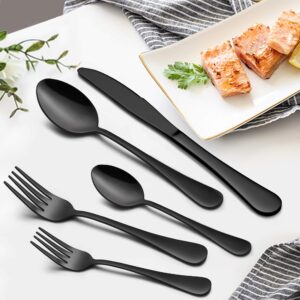 LIANYU 66-Piece Black Silverware Set with Serving Utensils, Stainless Steel Black Silverware Flatware Set for 8, Elegant Cutlery Tableware Includes Forks Spoons Knives, Dishwasher Safe