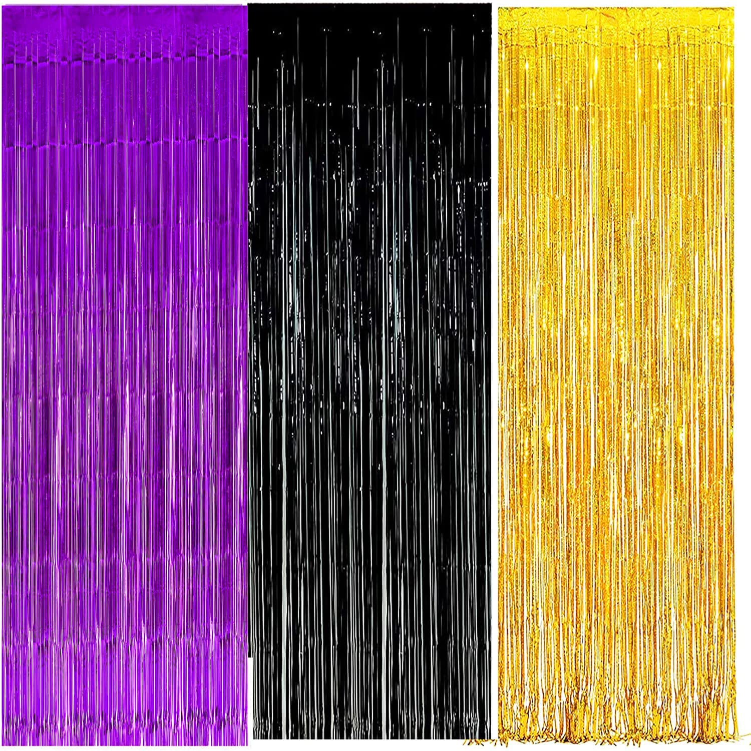 Graduation Decorations Purple Gold Black 2024/Birthday Decorations Purple Gold for Women/Foil Fringe Curtains Foil Curtains for Eid Mubarak Decorations/2024 Graduation Party Decorations