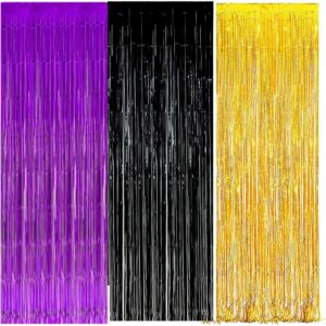 graduation decorations purple gold black 2024/birthday decorations purple gold for women/foil fringe curtains foil curtains for eid mubarak decorations/2024 graduation party decorations