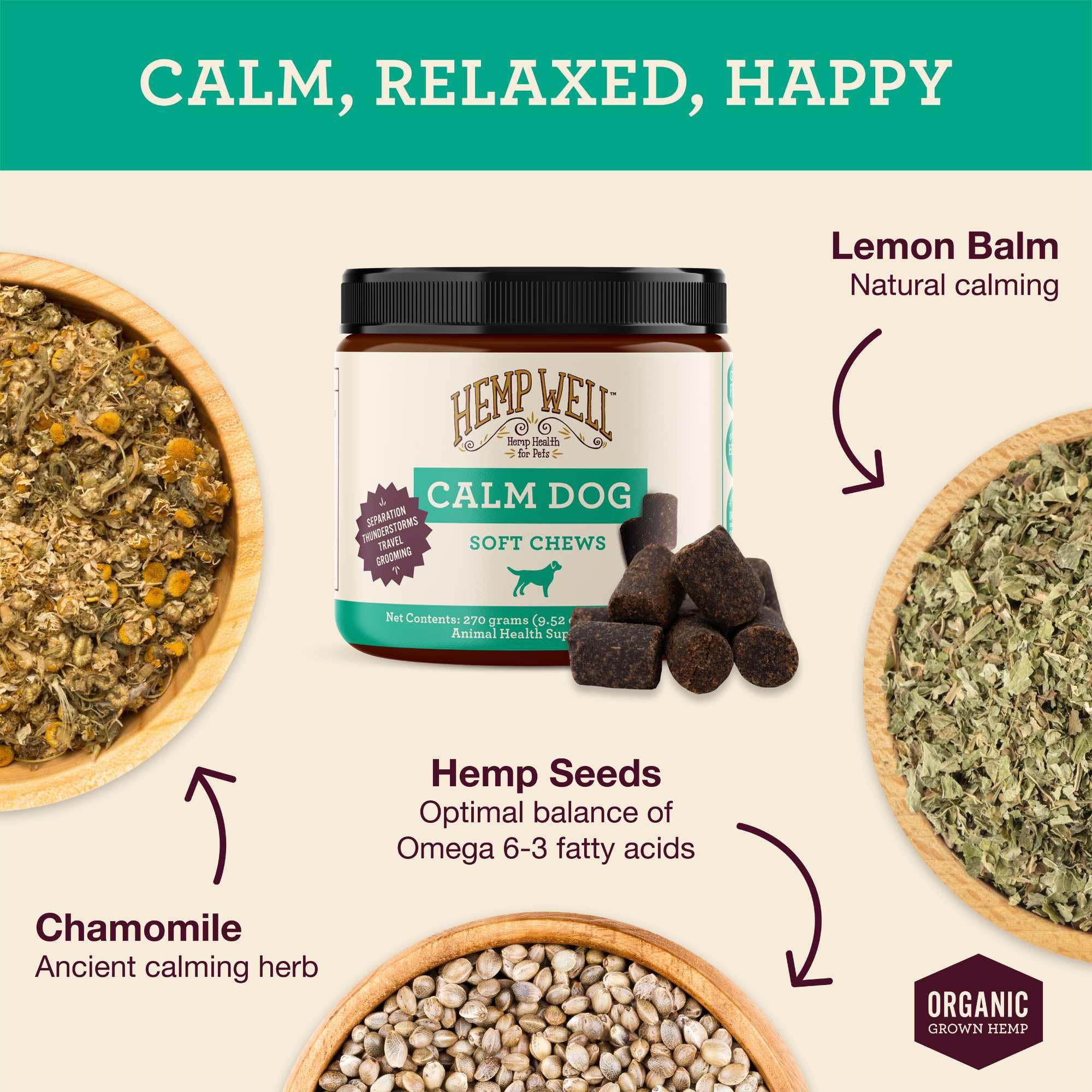 Hemp Well Calm Dog Soft Chews Relieves Anxiety, Calms and Relaxes Your Dog, Aids in Stress Relief and Behavioral Issues, Dog Travel, Organically Sourced Dog Calming Chews (8)