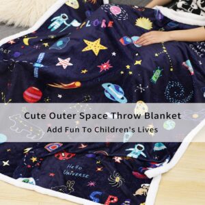 Space Adventure Astronaut Planet Rocket Spacecraft Throw Blanket Soft Lightweight Flannel Fleece Blanket for Baby Kids Youth Adult (Space, 50"x60")