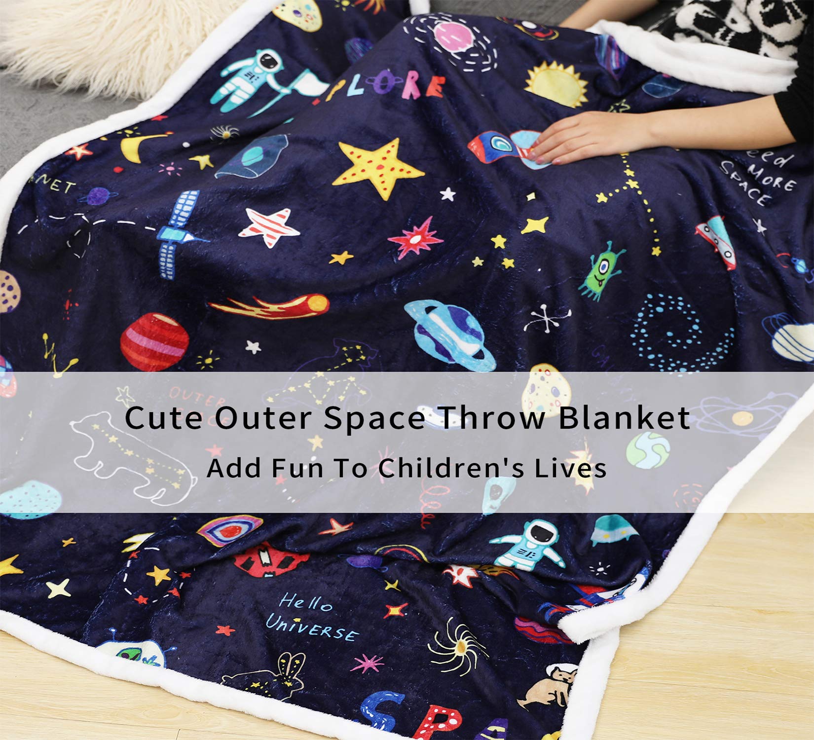 Space Adventure Astronaut Planet Rocket Spacecraft Throw Blanket Soft Lightweight Flannel Fleece Blanket for Baby Kids Youth Adult (Space, 50"x60")