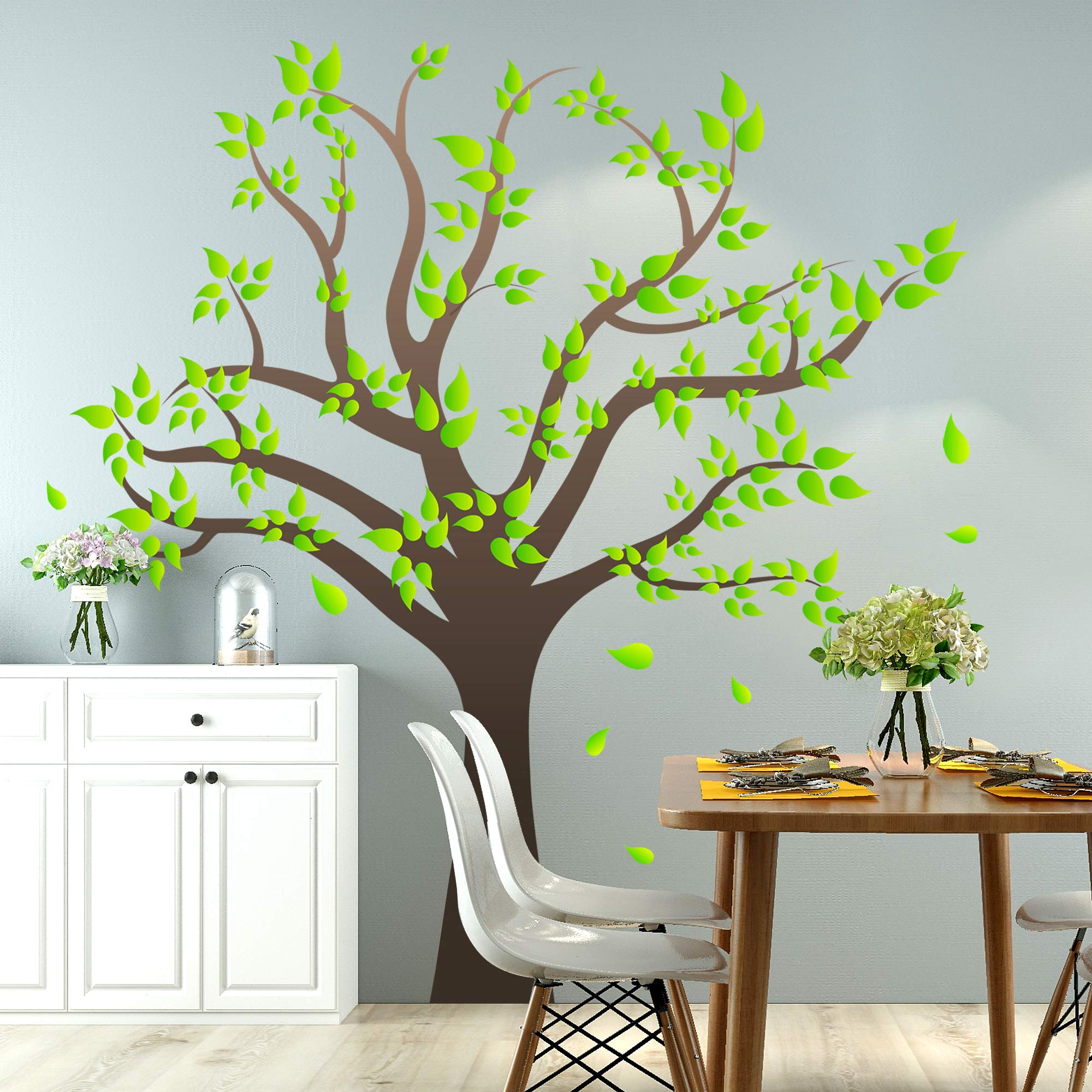 Amaonm Removable Cartoon Giant Brown Tree Wall Decals DIY Leaves Wall Sticker Peel and Stick Wall Decor for Nursery Kids Girls Nursery Room Bedroom Living Room Offices Kindergarten Decoration(Tree)