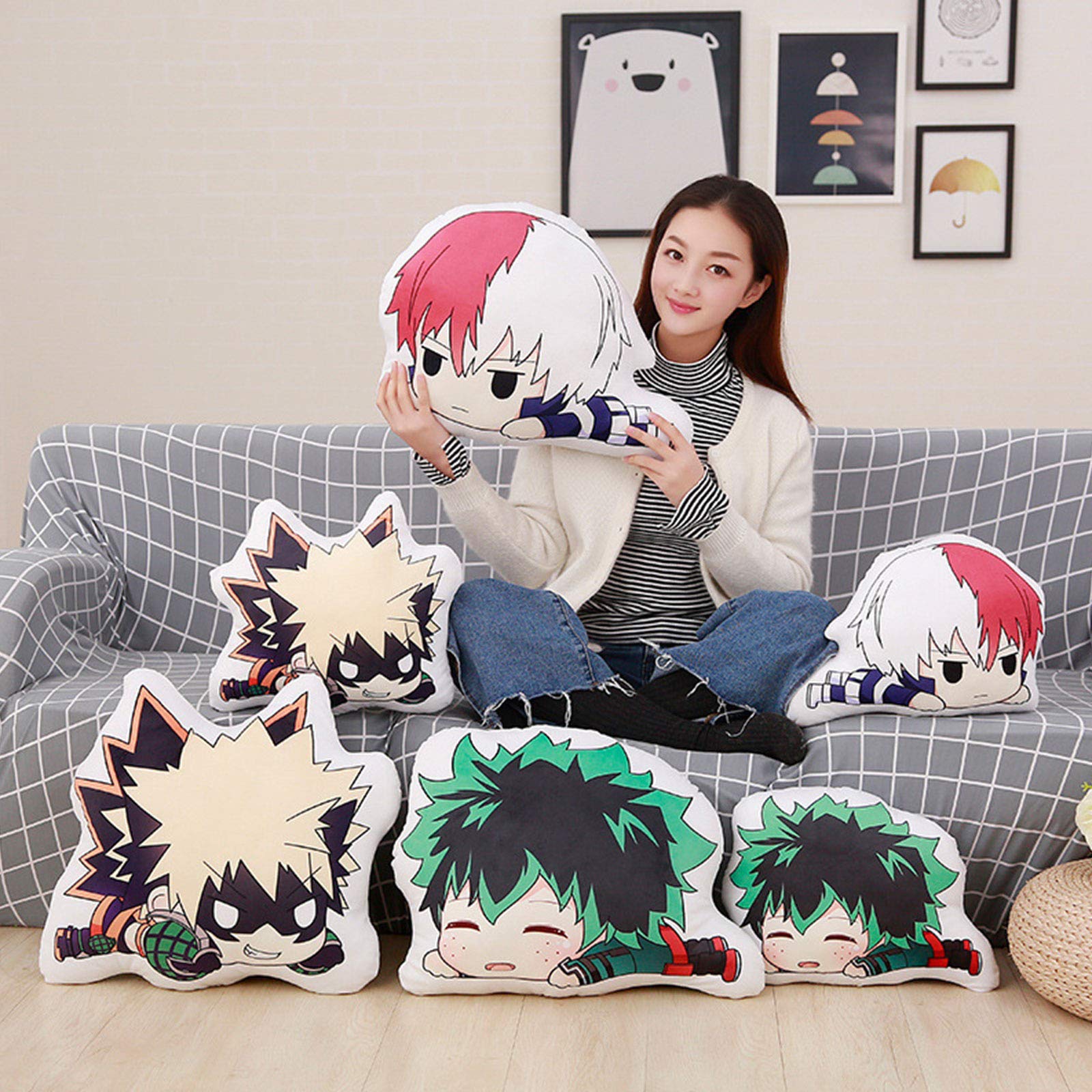 QAHEART Anime Plush MHA Doll Hugged Pillow Birthday Pillow Mha Cartoon Cute Plush Pillow Cushion Doll Toy Stuffed Cushion Gift