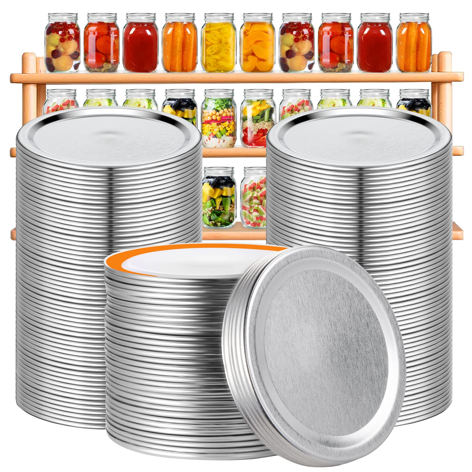 SKERYBD 100-Count Canning Lids, Wide Mouth Mason Jars Lids for Ball/Kerr Jar, Large Mouth and Split-Type (Only Lids)