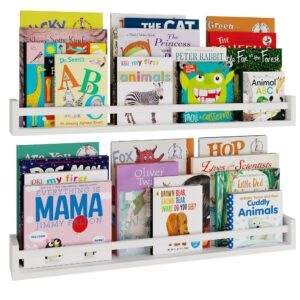 wallniture utah 32" white nursery bookshelves wall mounted, wood floating book shelves for kids room set of 2