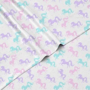 kids rule 3-piece candy unicorn sheet set for girls & kids - 1 twin flat sheet, 1 twin fitted sheet & 1 queen pillowcase, soft brushed microfiber polyester bed sheet, smooth & durable