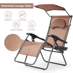 HAPPYGRILL Zero Gravity Lounge Chair Folding Patio Recliner for Outdoor Beach Patio Poolside, Coffee