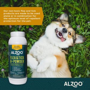 ALZOO Flea and Tick G + Powder, Helps Eliminate & Repels Ticks, Fleas & Mosquitos, for in and Around Home Use, 100% Plant-Based Active Ingredients, 8 Oz.