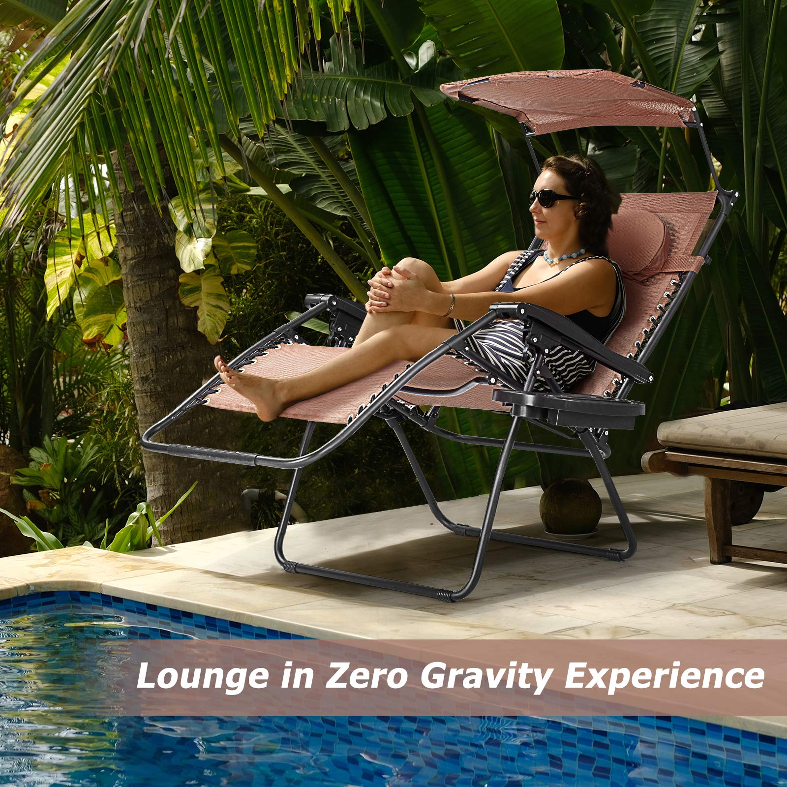 HAPPYGRILL Zero Gravity Lounge Chair Folding Patio Recliner for Outdoor Beach Patio Poolside, Coffee