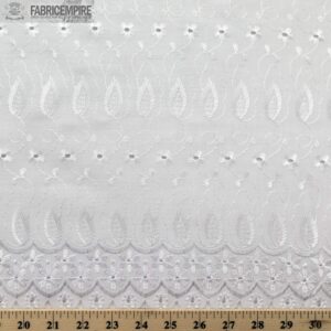 Daisy in Leaf 100% Cotton Embroidered Eyelet Fabric 42" Wide Sold by The Yard (White)