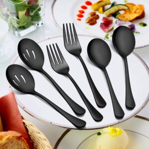 LIANYU 66-Piece Black Silverware Set with Serving Utensils, Stainless Steel Black Silverware Flatware Set for 8, Elegant Cutlery Tableware Includes Forks Spoons Knives, Dishwasher Safe