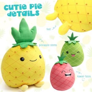 BenBen Pineapple Plush Toy, Set of 3, 12", 7" and 6'' Squishy Stuffed Animal Toys, Fruit Plushies, Fun Plush Pillow, Easter Basket Stuffers, Ms Sweety and Baby Pineapples