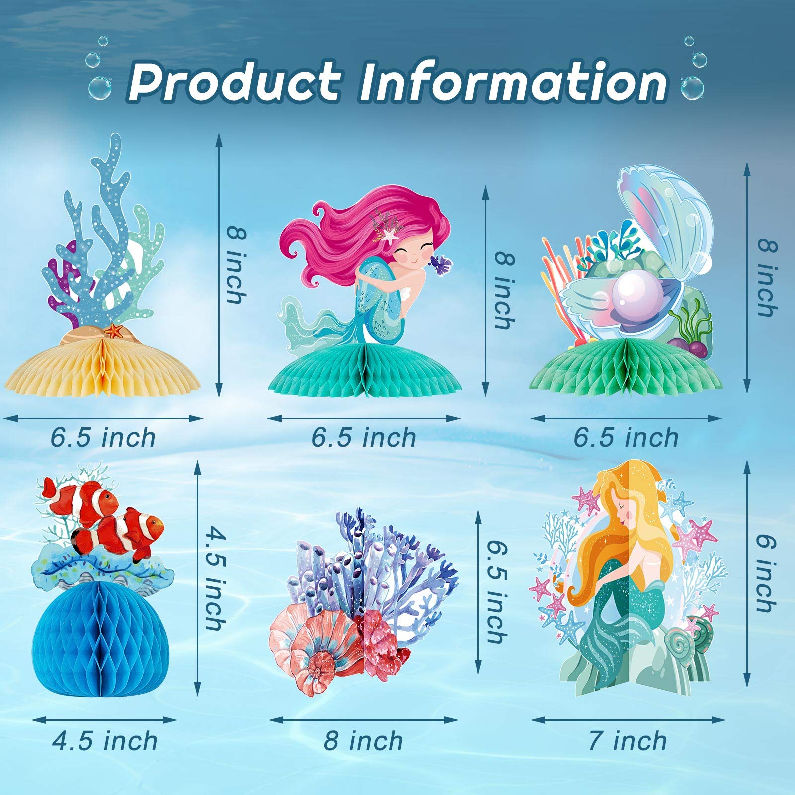 10 Pieces Mermaid Table Decorations Mermaid Honeycomb Centerpieces Ocean Sea Animal Honeycomb Centerpiece Under The Sea Party Decoration Supplies for Mermaid Theme Birthday Baby Shower Wedding Party