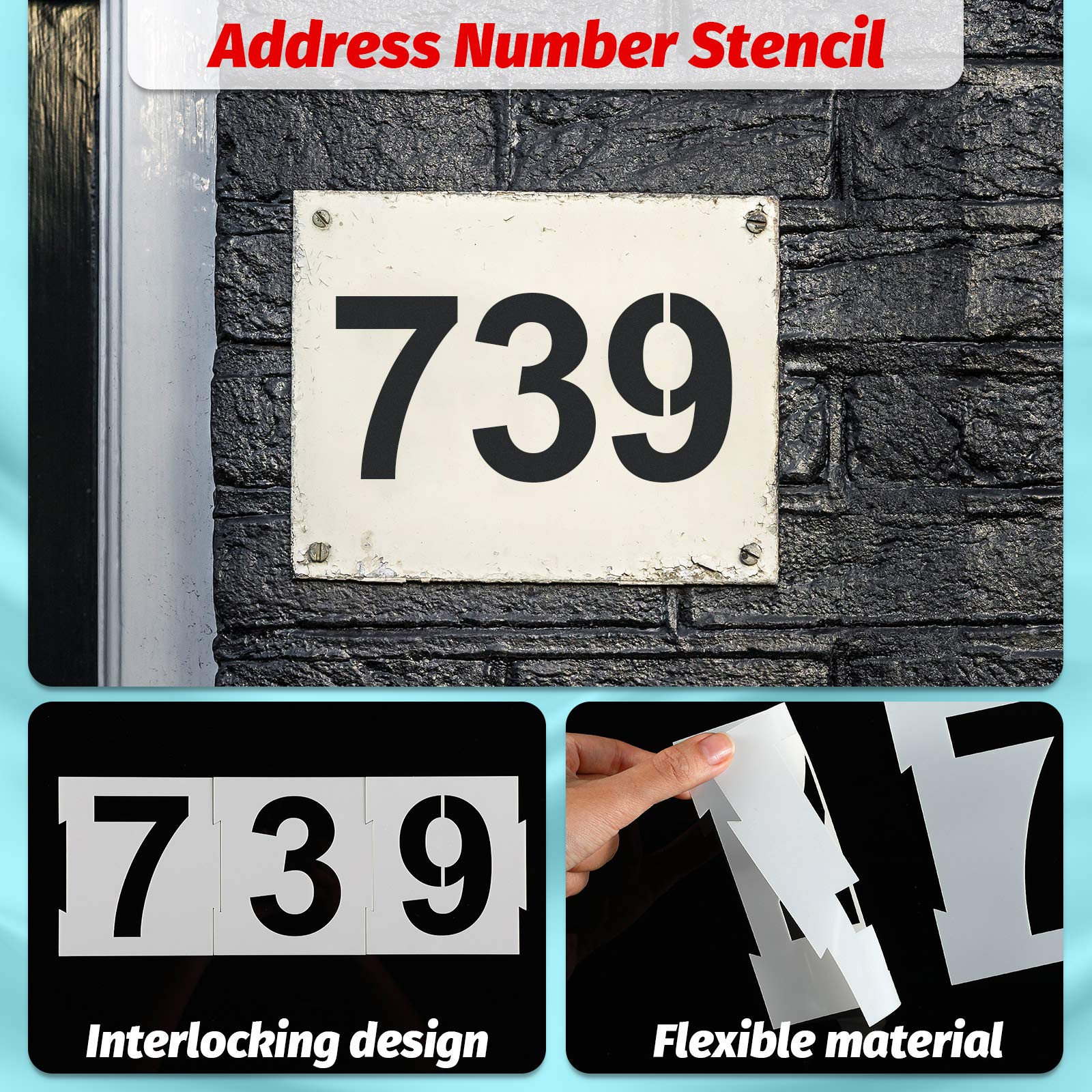 20 Pieces Curb Stencil Kit 0-9 Address Number Stencil Reusable Plastic Numbers Stencils with 2 Rolls Masking Tape for Painting Address in Wall Wood Road Mailbox (4 Inch Height)