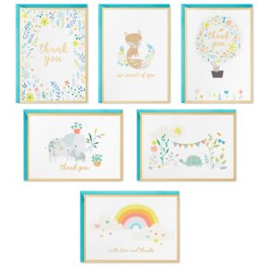 hallmark baby shower thank you cards assortment, animals and flowers (24 cards with envelopes for baby boy or baby girl) elephant, fox, rabbit