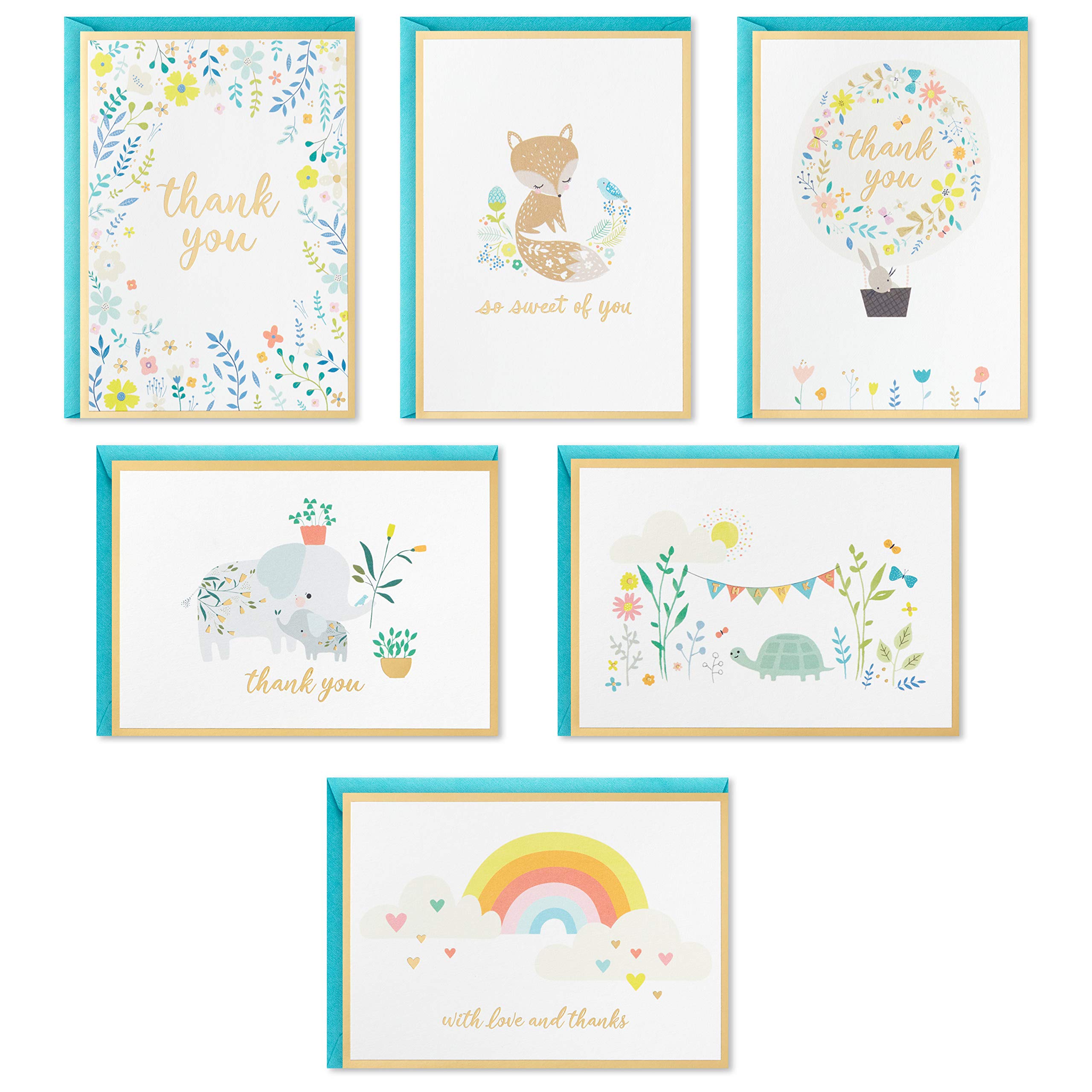 Hallmark Baby Shower Thank You Cards Assortment, Animals and Flowers (24 Cards with Envelopes for Baby Boy or Baby Girl) Elephant, Fox, Rabbit