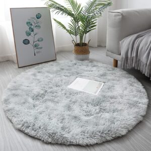 miemie 6x6 soft round area rug for bedroom modern fluffy circle rug for kids girls baby room indoor plush circular nursery rugs cute cozy area rugs for living room, light grey