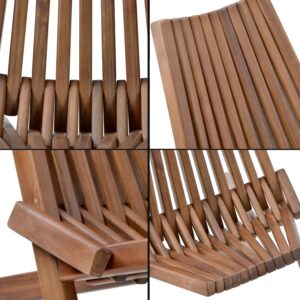 Daxue Folding Garden Lounge Chairs Set of 2, Solid Acacia Wood Low Profile Lounge Chair for Indoor Outdoor Handcrafted Patio Seating Beach Yard Balcony Furniture Fire Pit Chair, 2 Packs