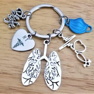 :RT Respiratory Therapist Keychain Respiratory Therapy Gift Lung Specialist EKG ECG heartbeat Stethoscope