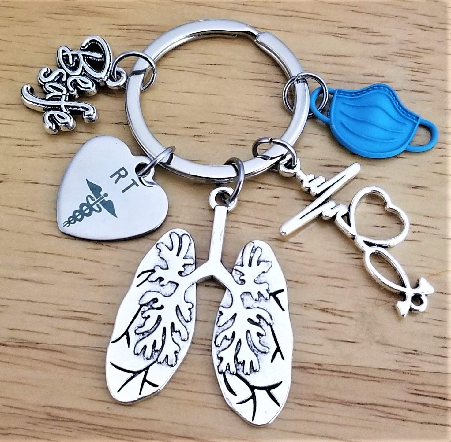 :RT Respiratory Therapist Keychain Respiratory Therapy Gift Lung Specialist EKG ECG heartbeat Stethoscope