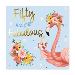 CENTRAL 23 - Cute 50th Birthday Card for Her - 'Fifty And Still Fabulous' - for Women - Fiftieth Birthday Cards for Mom - Pretty Design - Comes with Fun Stickers