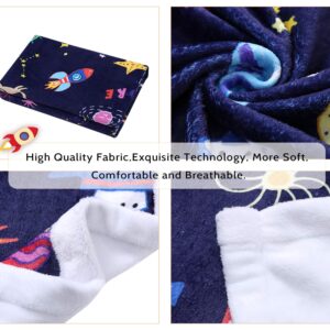 Space Adventure Astronaut Planet Rocket Spacecraft Throw Blanket Soft Lightweight Flannel Fleece Blanket for Baby Kids Youth Adult (Space, 50"x60")