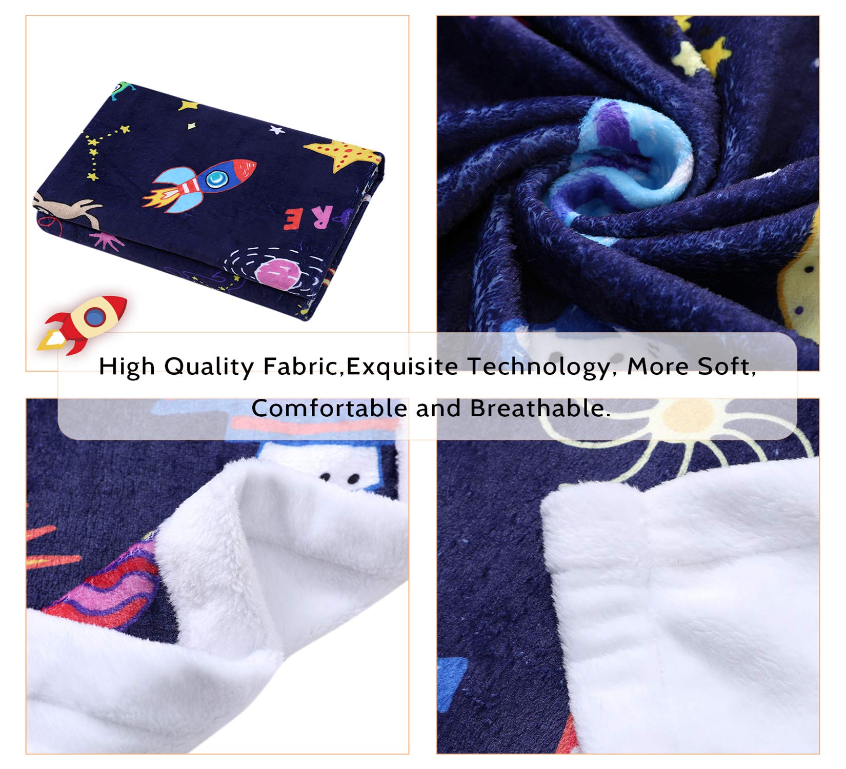 Space Adventure Astronaut Planet Rocket Spacecraft Throw Blanket Soft Lightweight Flannel Fleece Blanket for Baby Kids Youth Adult (Space, 50"x60")