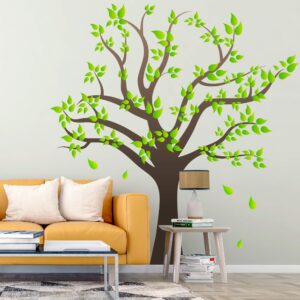 Amaonm Removable Cartoon Giant Brown Tree Wall Decals DIY Leaves Wall Sticker Peel and Stick Wall Decor for Nursery Kids Girls Nursery Room Bedroom Living Room Offices Kindergarten Decoration(Tree)