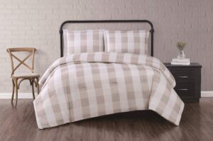 truly soft everyday - king duvet + sham set - buffalo plaid collection - khaki (dcs2093khkg-00)