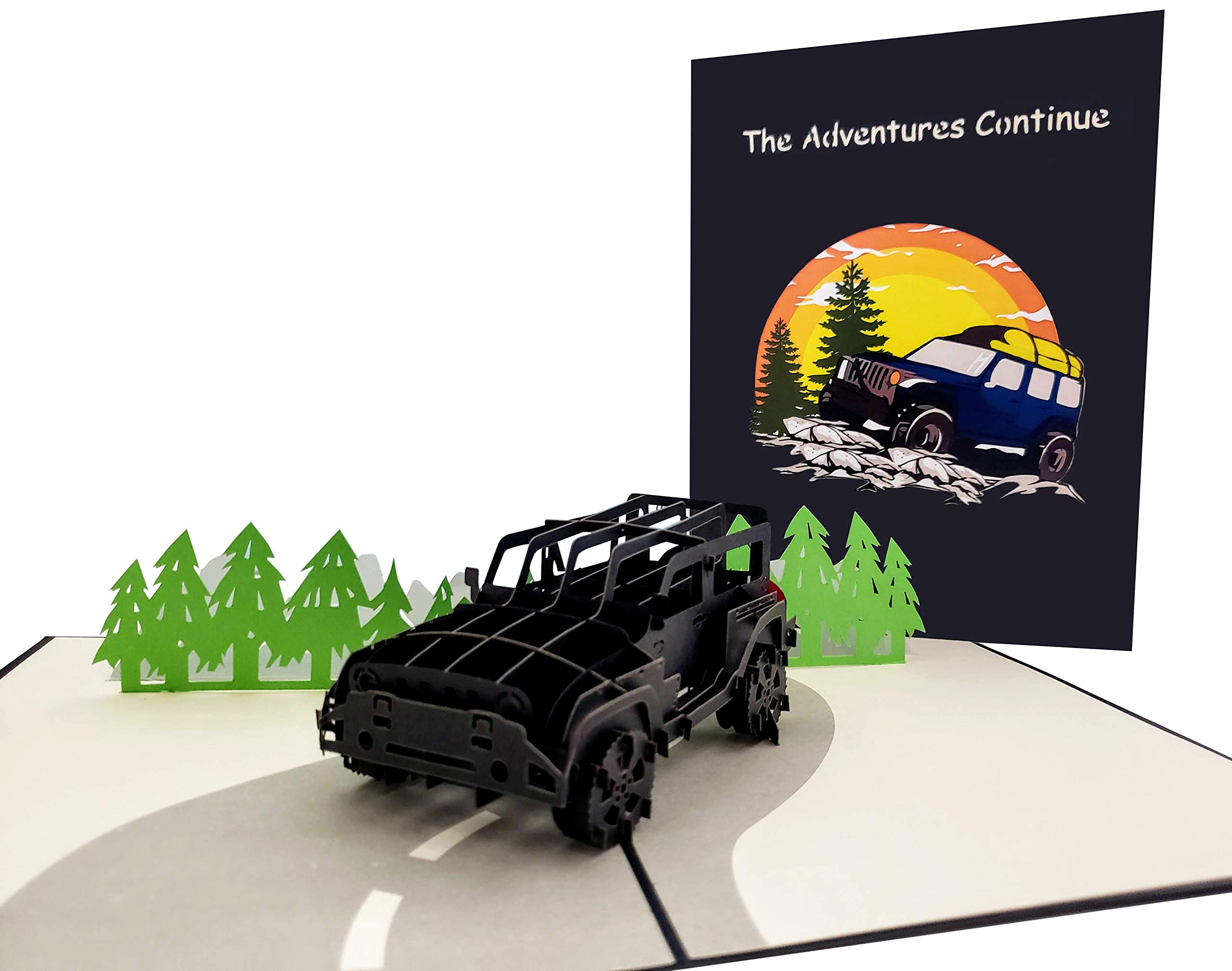 iGifts And Cards Adventure Awaits Jeep 3D Pop Up Greeting Card - Happy Birthday, Congratulations, Fathers Day Gift, Retirement, Exciting, Cool Journey, Cheerful, Fun, Mountain, New Journey