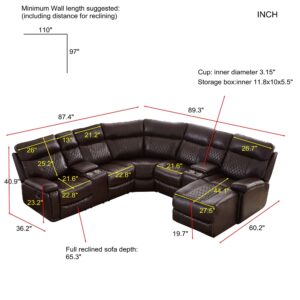 FREESNOOZE Multifunctional Ultra-Soft Leather Upholstery Reclining Sectional Couch, Living Room Corner Sofa Set with Chaise Lounge