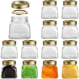 cedilis 12 pack 10oz airtight mason jars, small glass jars with gold metal lids and bands, canning jars jelly jars decorative jars for honey, meal prep, jam, spices, shower favors, wedding favors