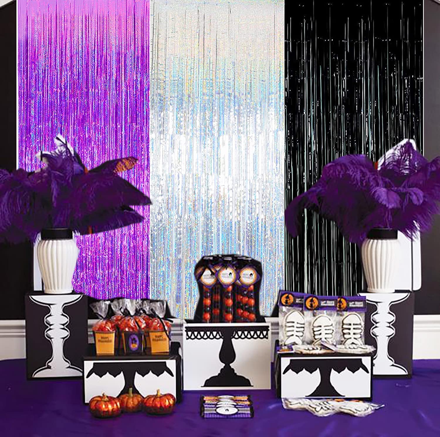 Graduation Party Decorations Purple Silver Black 2024/Purple Black Graduation Decorations 2024/Birthday Decorations for Women Purple Silver Black Foil Fringe Curtains